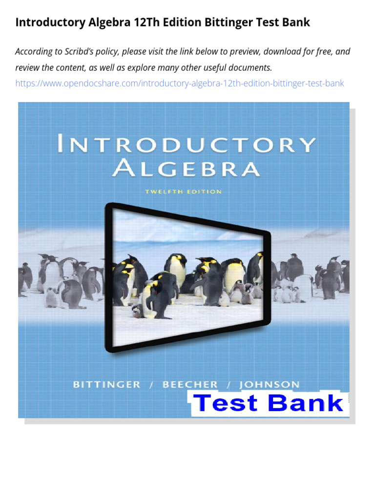 Introductory Algebra 12th Edition Bittinger Test Bank | PDF | Computer ...