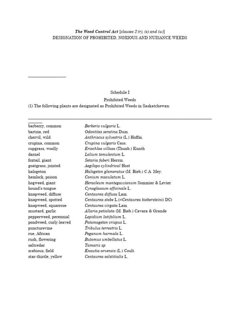 The Weed Control Act - Plant List | PDF | Botany | Plants