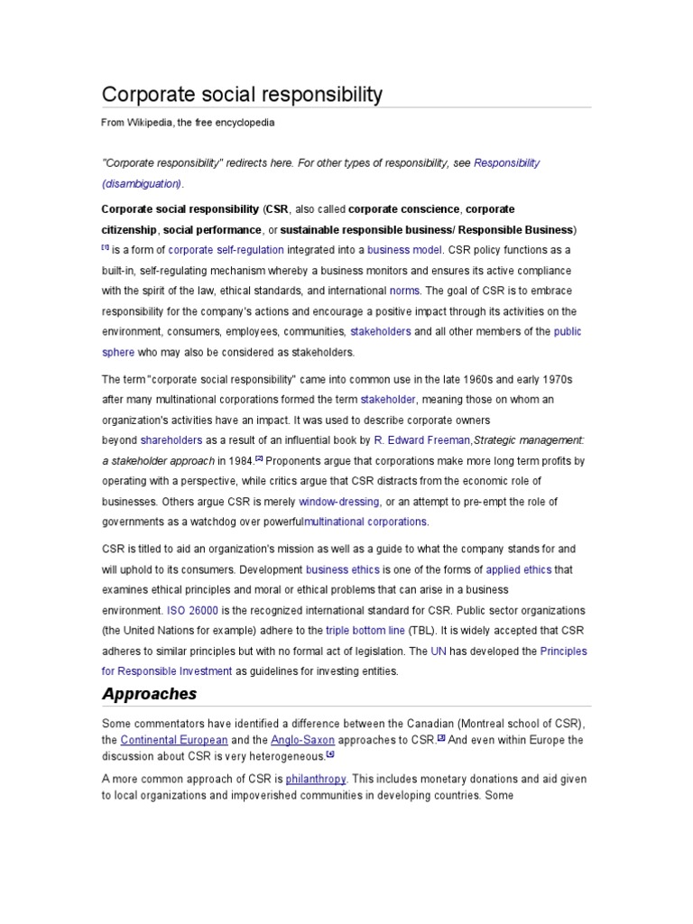 Corporate Social Responsibility | PDF | Corporate Social Responsibility ...