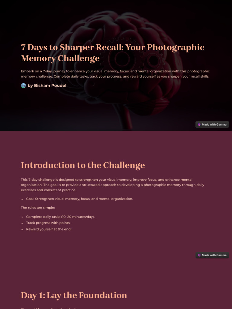 7 Days to Sharper Recall Your Photographic Memory Challenge | PDF ...