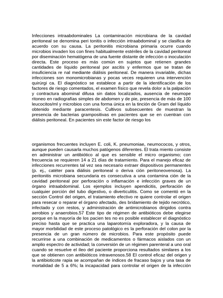 Infecciones Intraabdominales La Contaminación Microbiana de La Cavidad ...