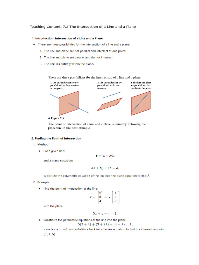Teaching Content 7.2_The Intersection of a Line and a Plane | PDF