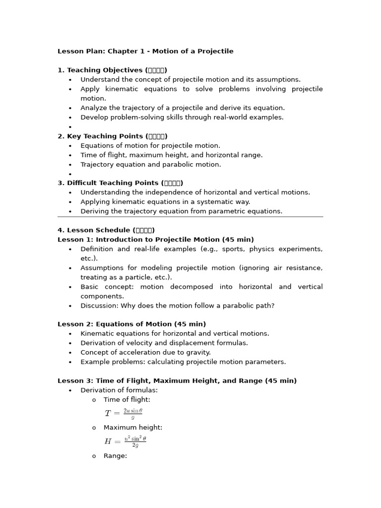 Projectile Motion Lesson Plan Overview | PDF | Physics | Mechanics