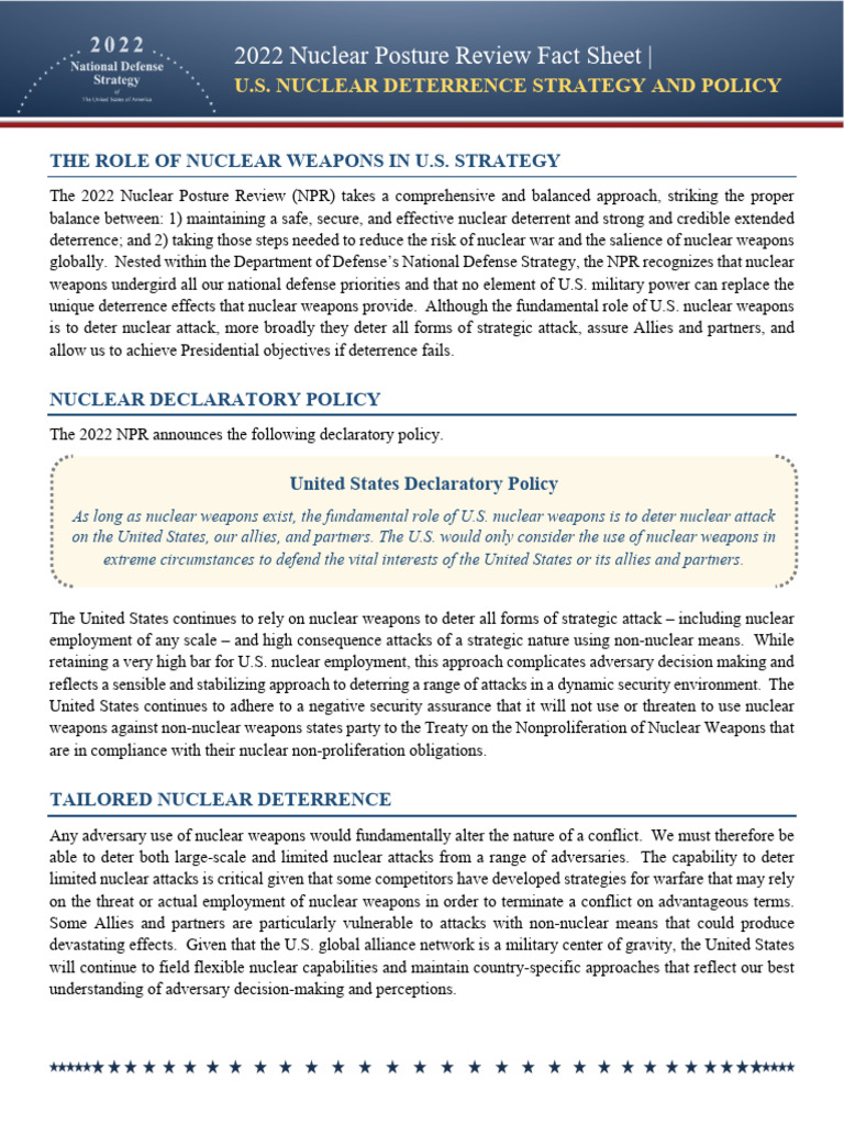 U.S. Nuclear Weapons Strategy 2022 | PDF | Crime & Violence ...