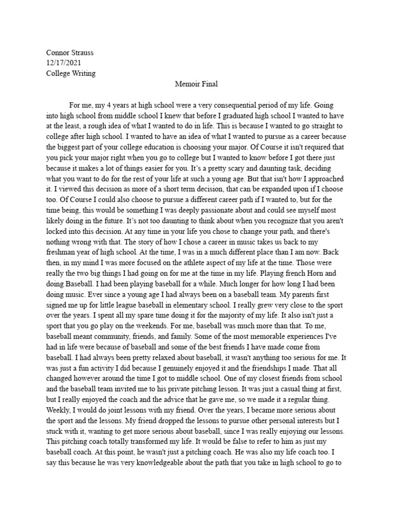 Memoir Final Connor Strauss | PDF
