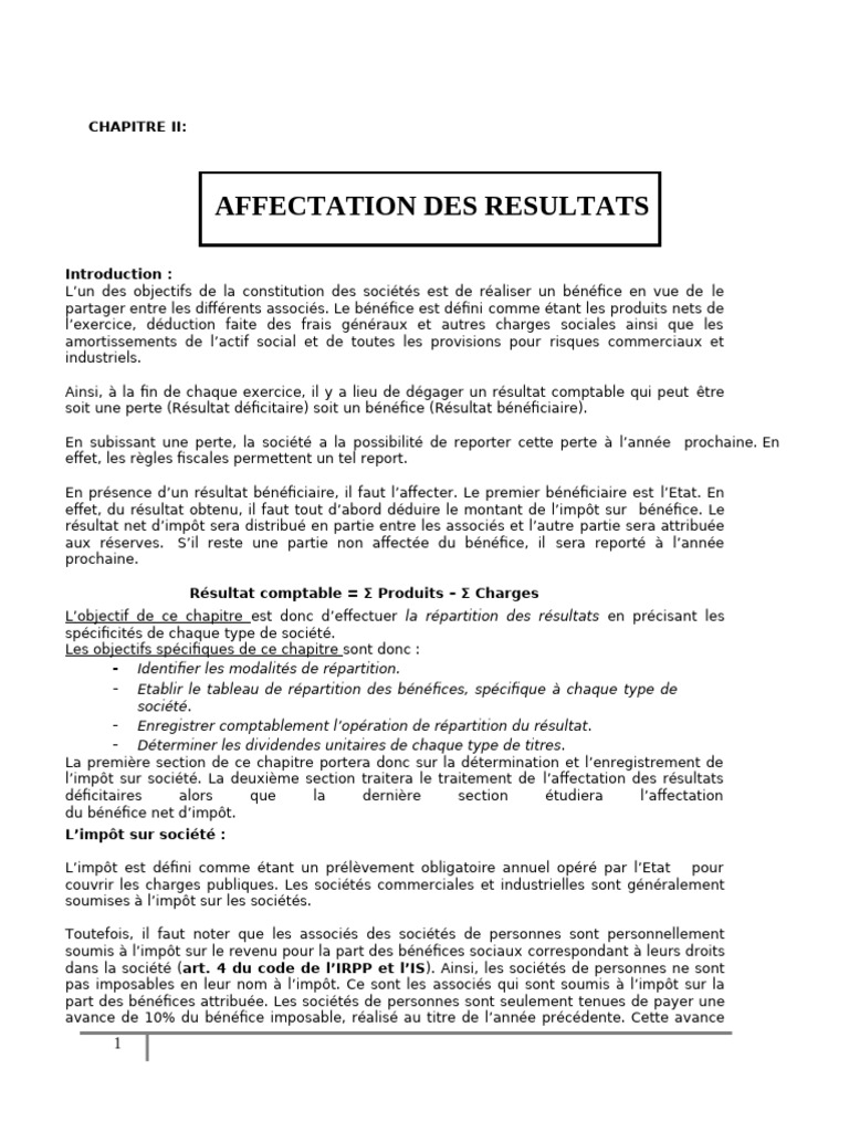 Répartition des résultats et impôt sur sociétés | PDF | Impôt sur le ...