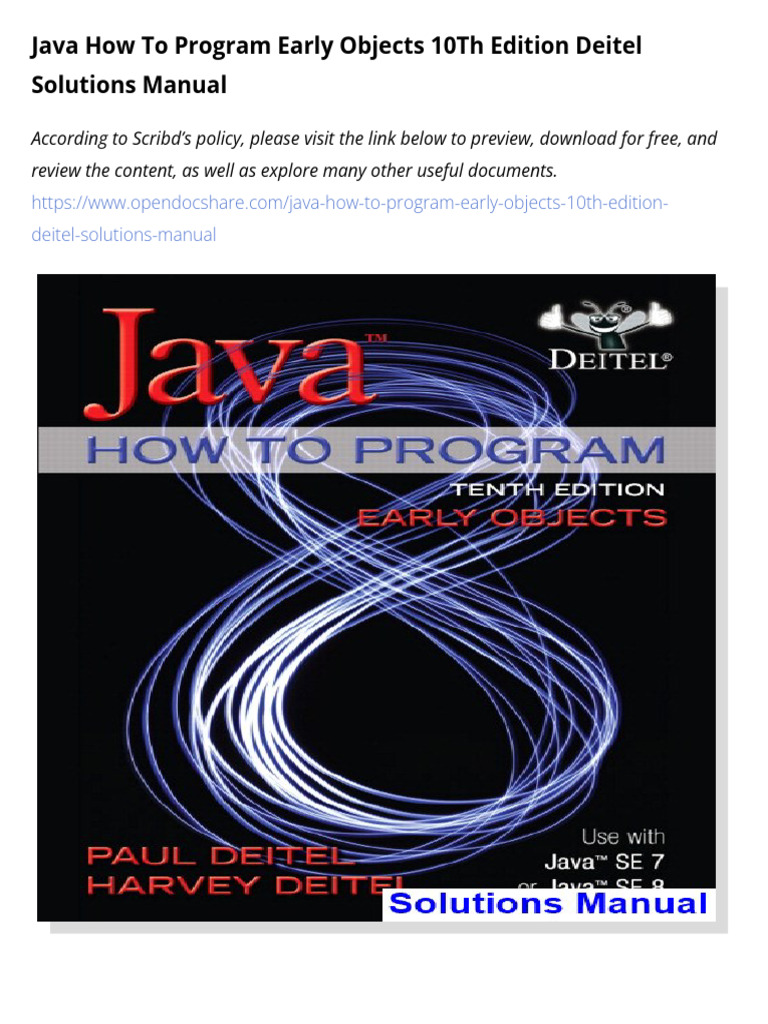 Java How to Program Early Objects 10th Edition Deitel Solutions Manual | PDF | String (Computer ...