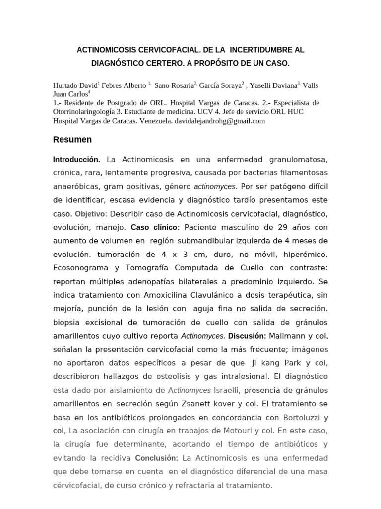Actinomicosis Cervicofacial: Diagnóstico y Tratamiento | PDF | Medicina ...