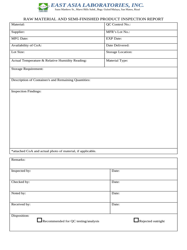 QAD-Form-00X-00 Raw Material and Semi-Finished Product Inspection ...