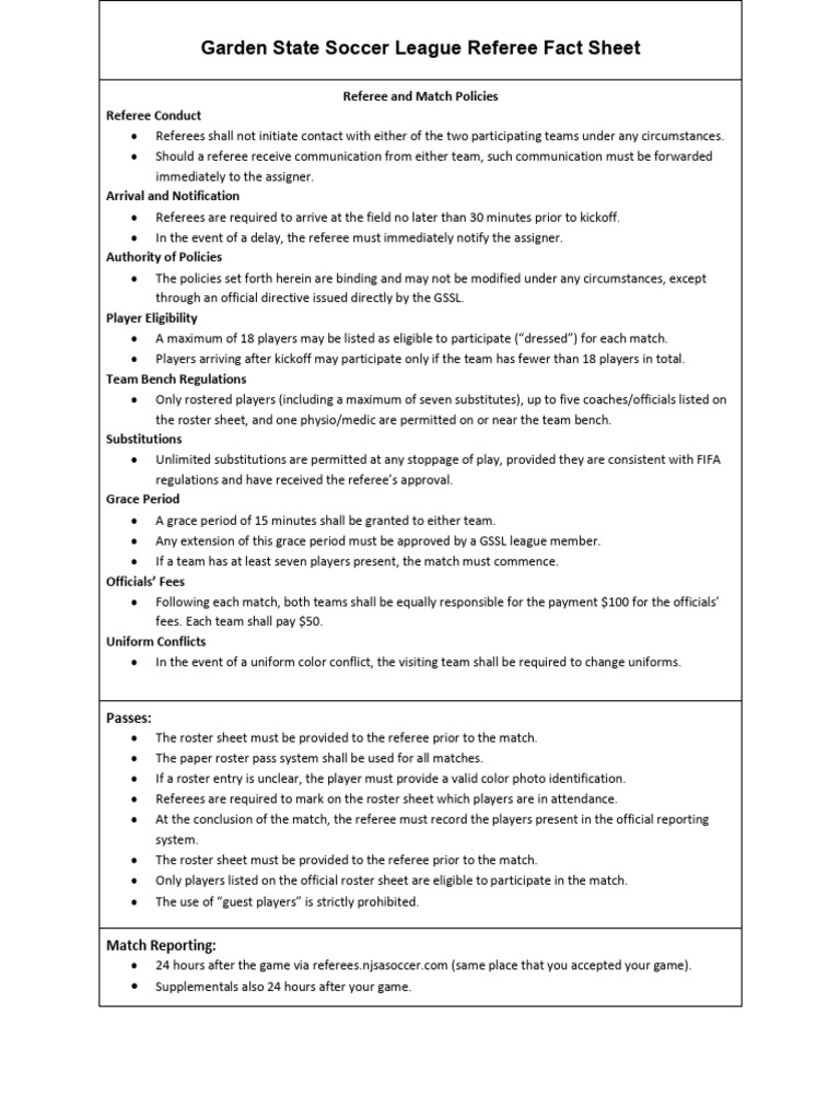 GSSL Referee Sheet | PDF