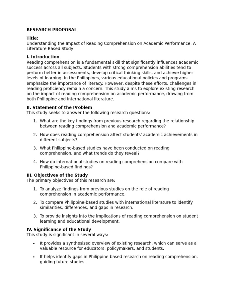 Research Proposal - Reading Comprehension on Academic Performance | PDF ...