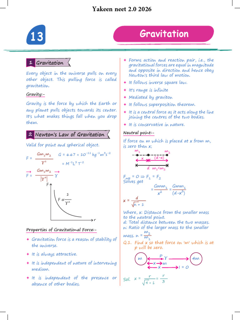 Gravitation Revision PDF Physics by Manish Raj Sir | PDF | Force | Gravity