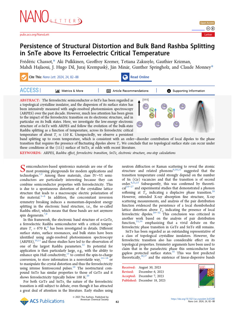Persistence of Structural Distortion and Bulk Band Rashba Splitting in ...