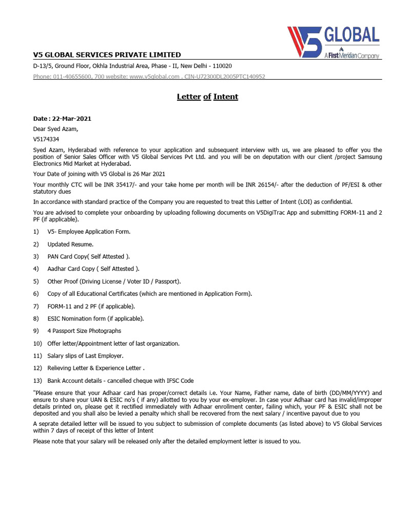 Samsung offer letter | PDF