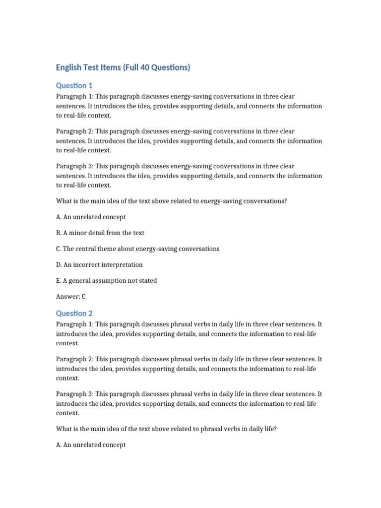 English Test Full | PDF | Information | Paragraph