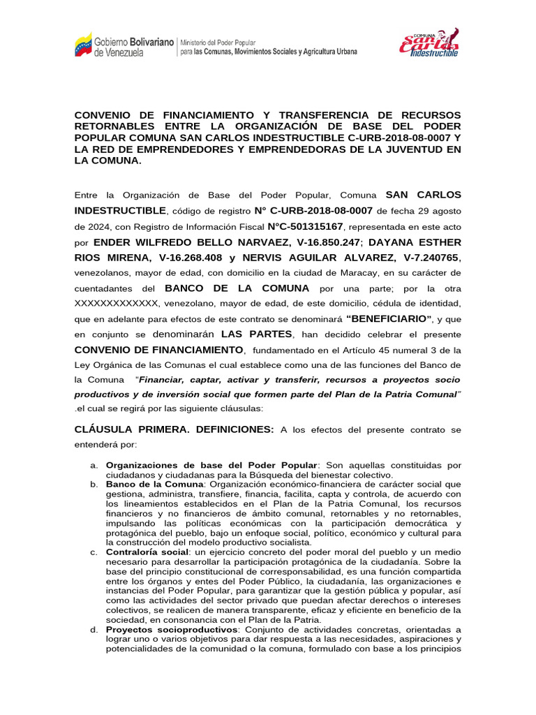 Convenio de Financiamiento Entre Comuna | PDF | Administración Pública | Economias