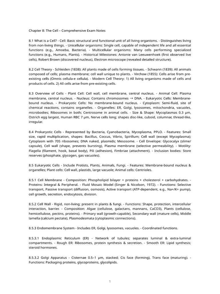 Cell Notes Exam Ready ( class 11 ) | PDF | Cell (Biology) | Cell Anatomy