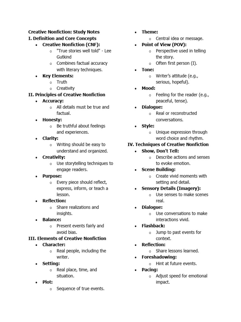 Creative Nonfiction Study Guide | PDF | Creative Nonfiction | Narration