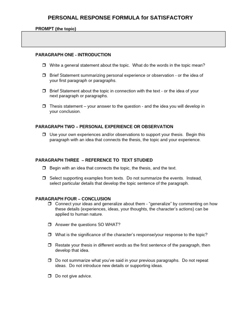Personal Response Formula Guide | PDF