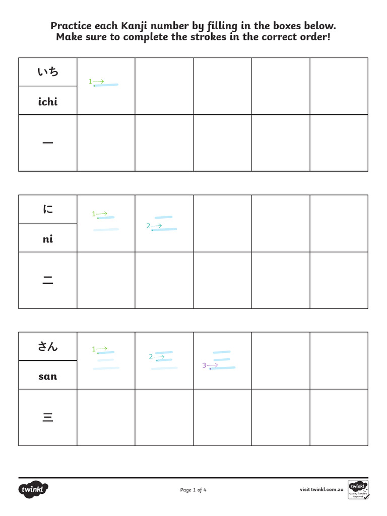 Kanji Numbers Worksheet 1 | PDF