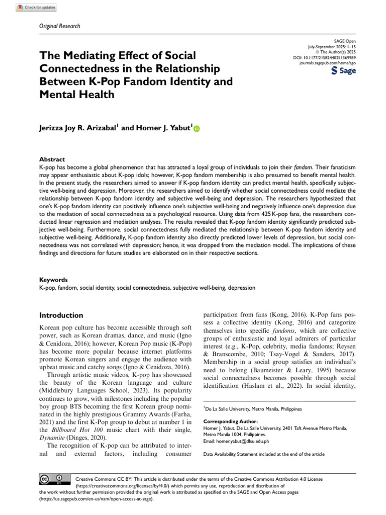 Arizabal Yabut 2025 the Mediating Effect of Social Connectedness in the ...