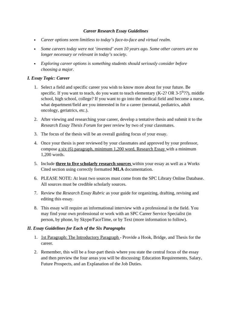 Career Research Essay Guidelines | PDF | Essays | Thesis
