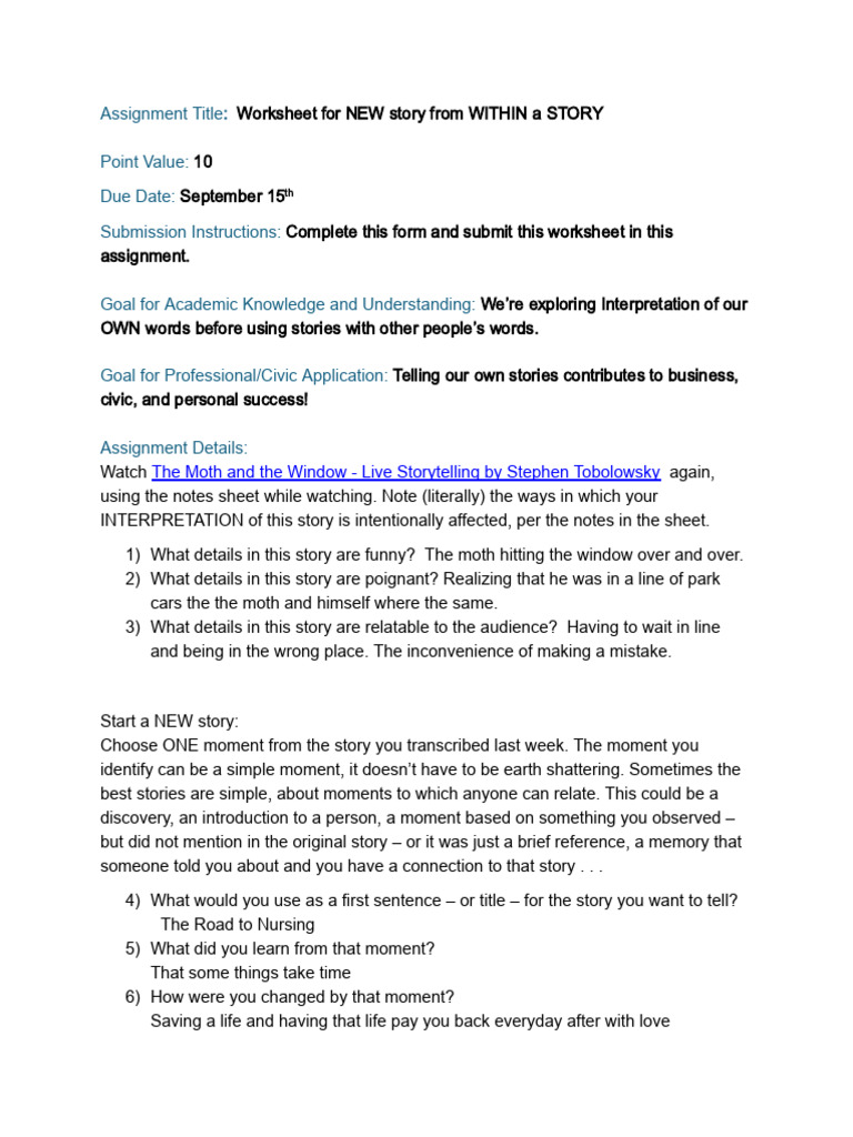Worksheet for NEW Story in Week THREE (1) | PDF