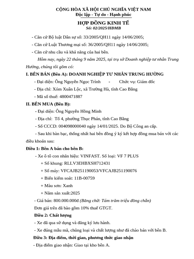 Hop Dong Ban Xe Con | PDF