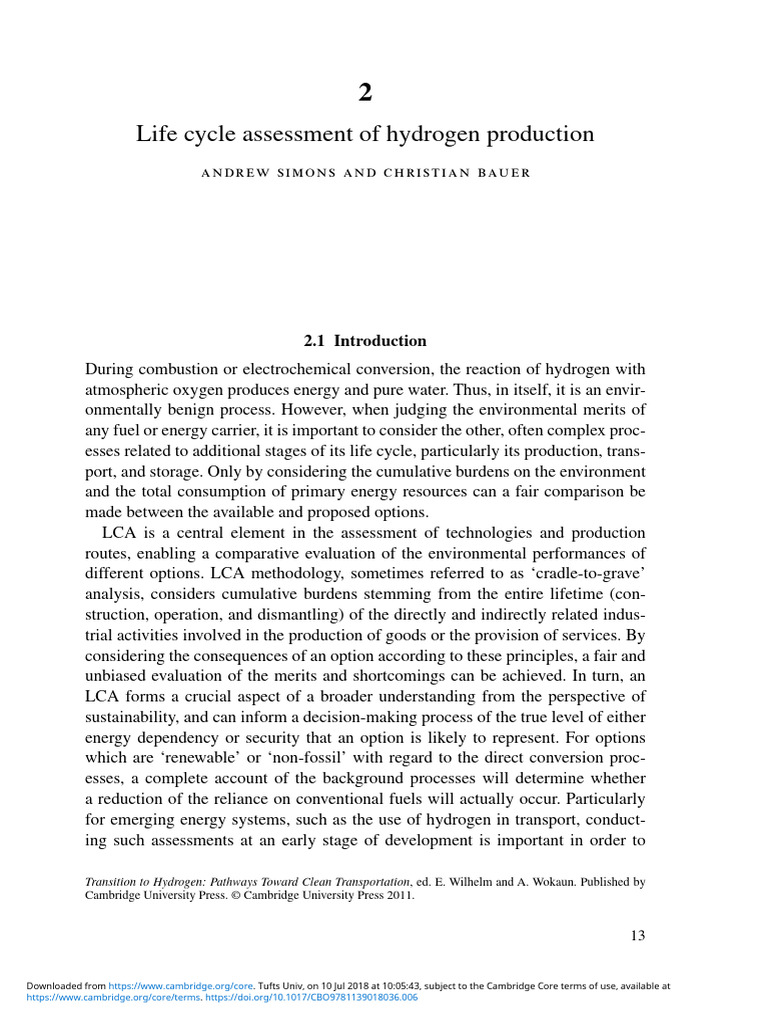Life Cycle Assessment of Hydrogen Production | PDF | Life Cycle ...