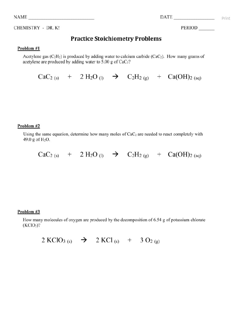 WS Practice Stoich Problems - PDF - Schoology | PDF
