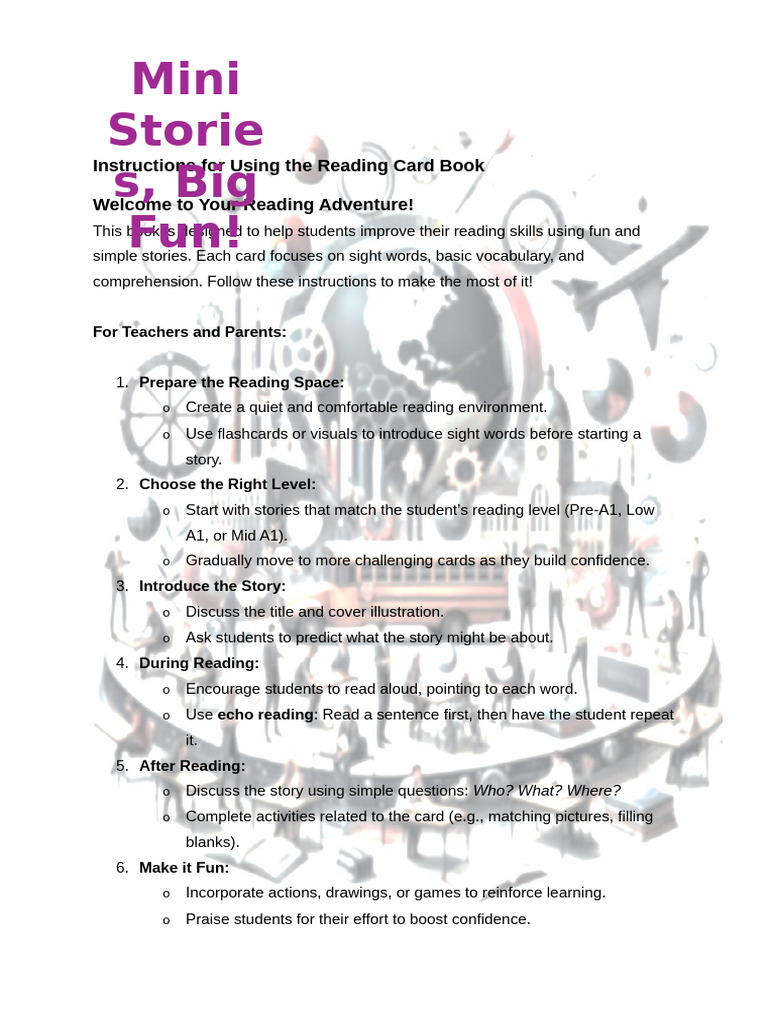 Reading Cards Pre 1 and Mid A1 | PDF | Reading Comprehension | Learning