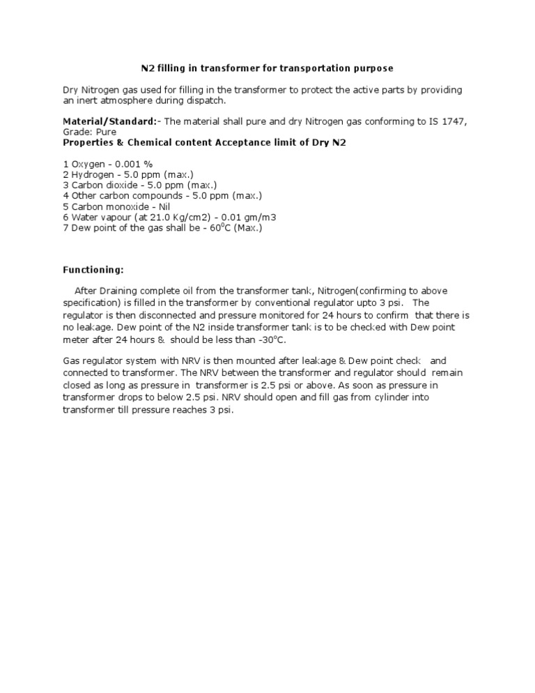 Transformer Nitrogen Filling Procedure | PDF