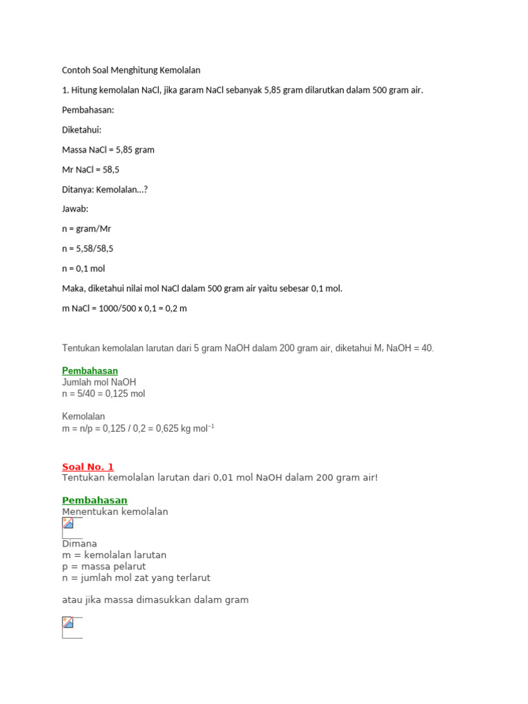 Contoh Soal dan Pembahasan Kemolalan | PDF