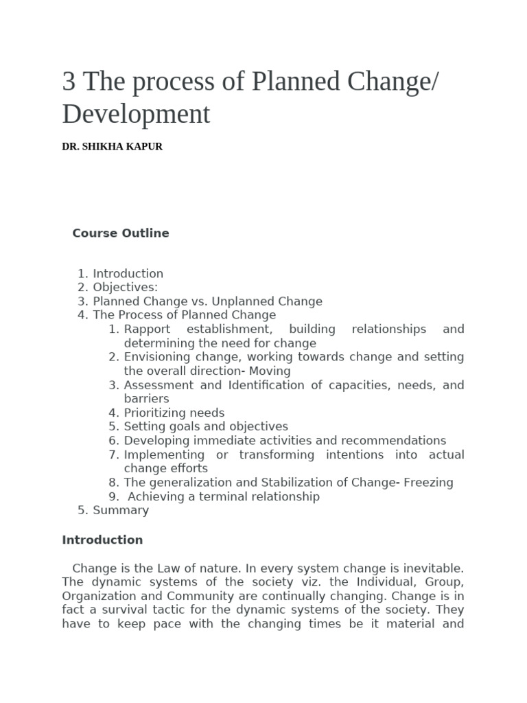 Process of Planned Change Explained | PDF | Goal | Community