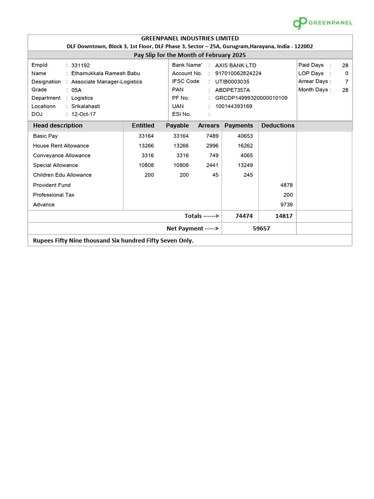 Pay Slip Feb 2025 | PDF