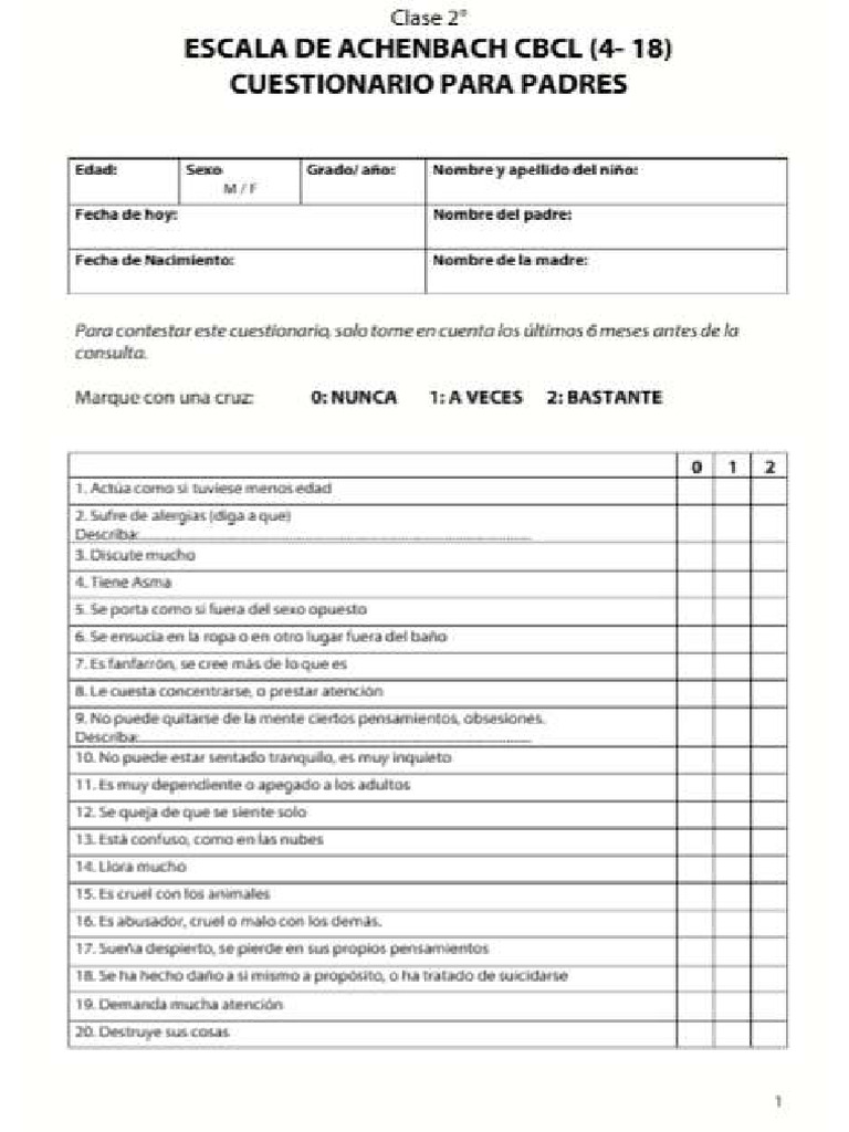 Escala de Achenbach CBCL | PDF