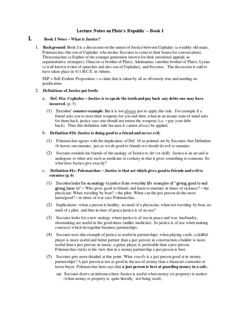 Lecture Notes on Plato’s Republic – Book I
