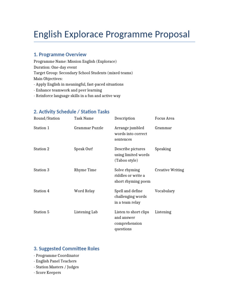 Explorace Programme Proposal 2 | PDF