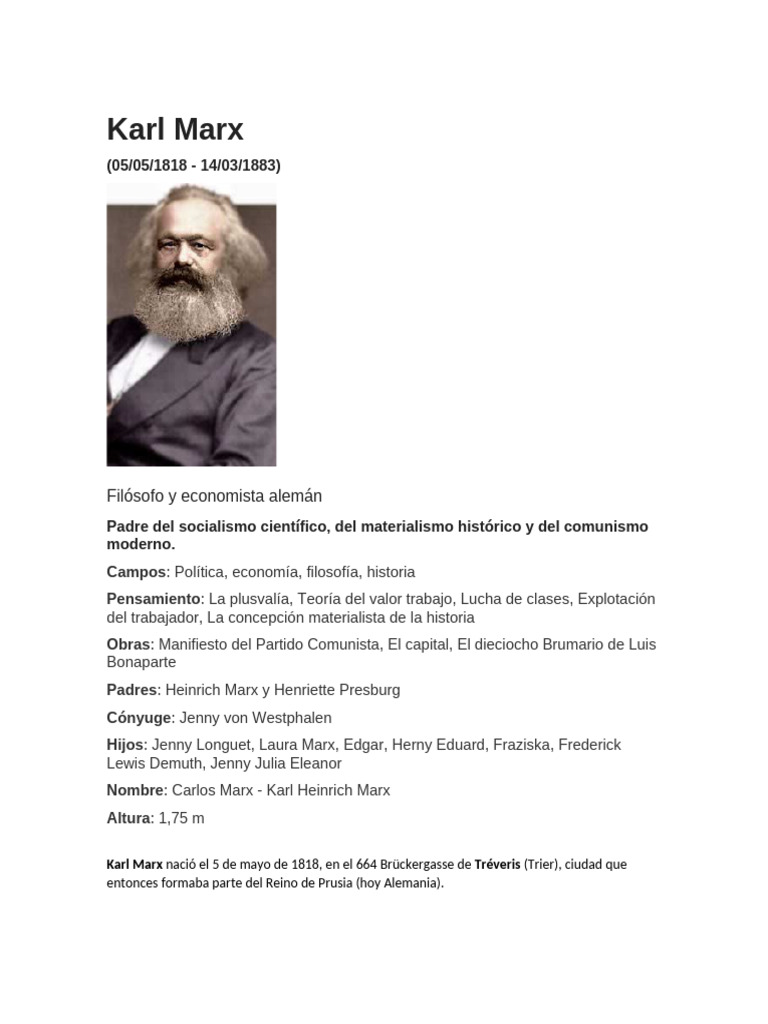 Vida y legado de Karl Marx | PDF | Karl Marx | El Manifiesto Comunista