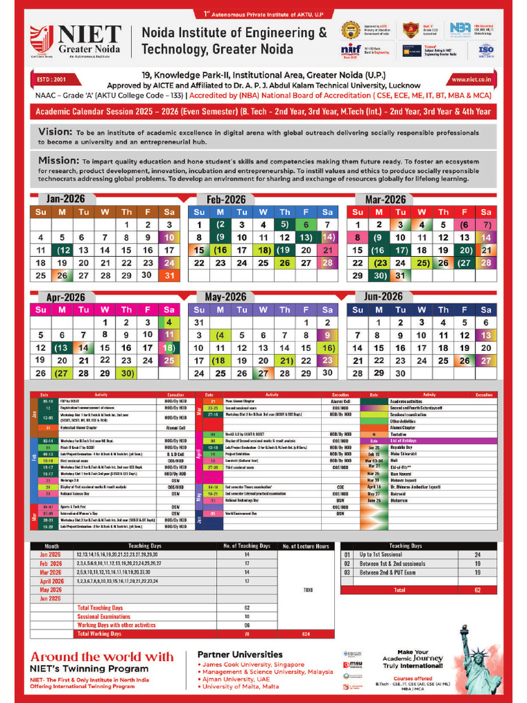 Academic Calendar Even Semester 2025-2026 2nd 3rd 4th Year | PDF