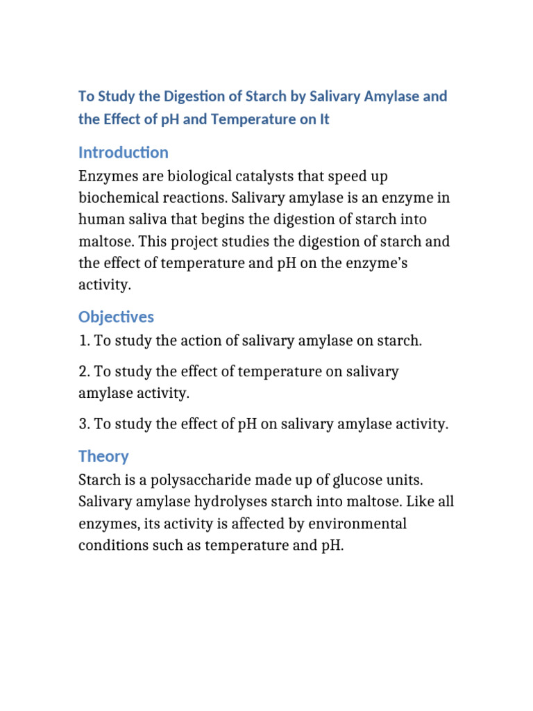 Salivary Amylase: Starch Digestion Study | PDF | Enzyme Assay | Enzyme