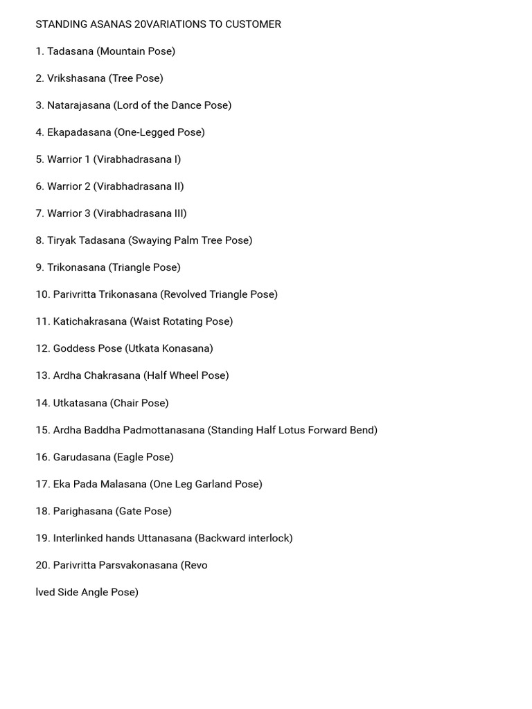 20 Standing Asanas Variations Guide | PDF