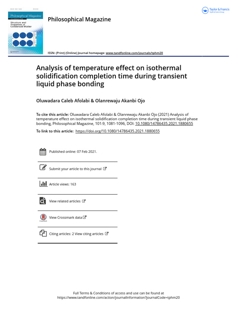 Analysis of Temperature Effect On Isothermal Solidification Completion ...