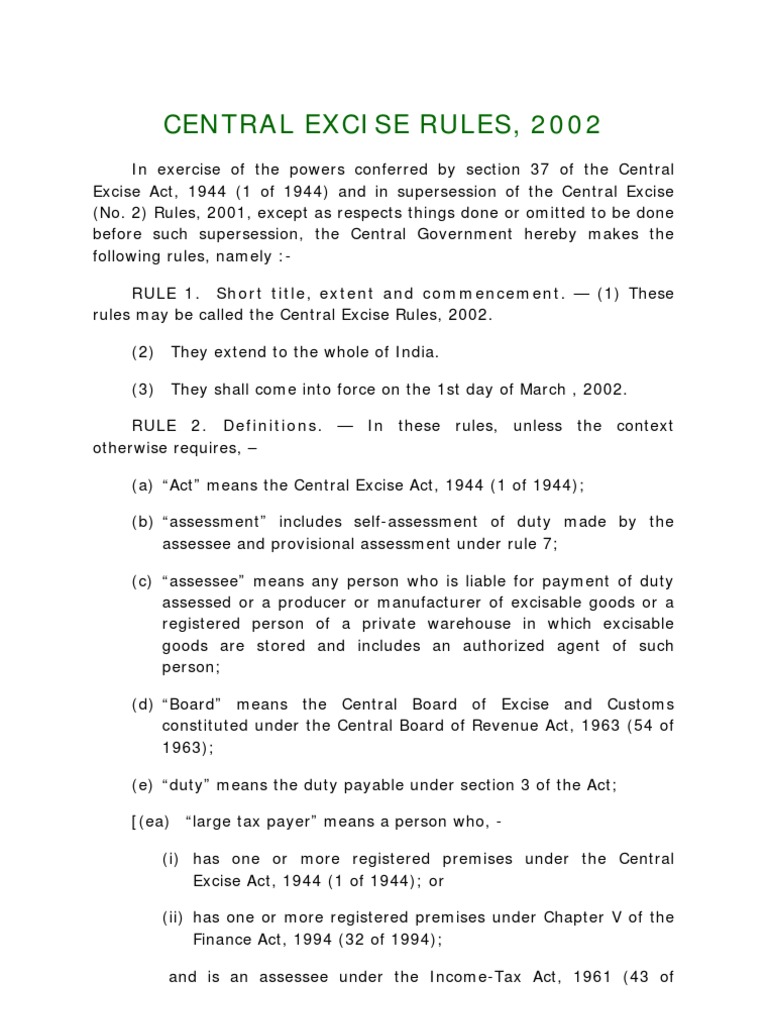 The Central Excise Rules, 2002 | PDF | Excise | Taxation