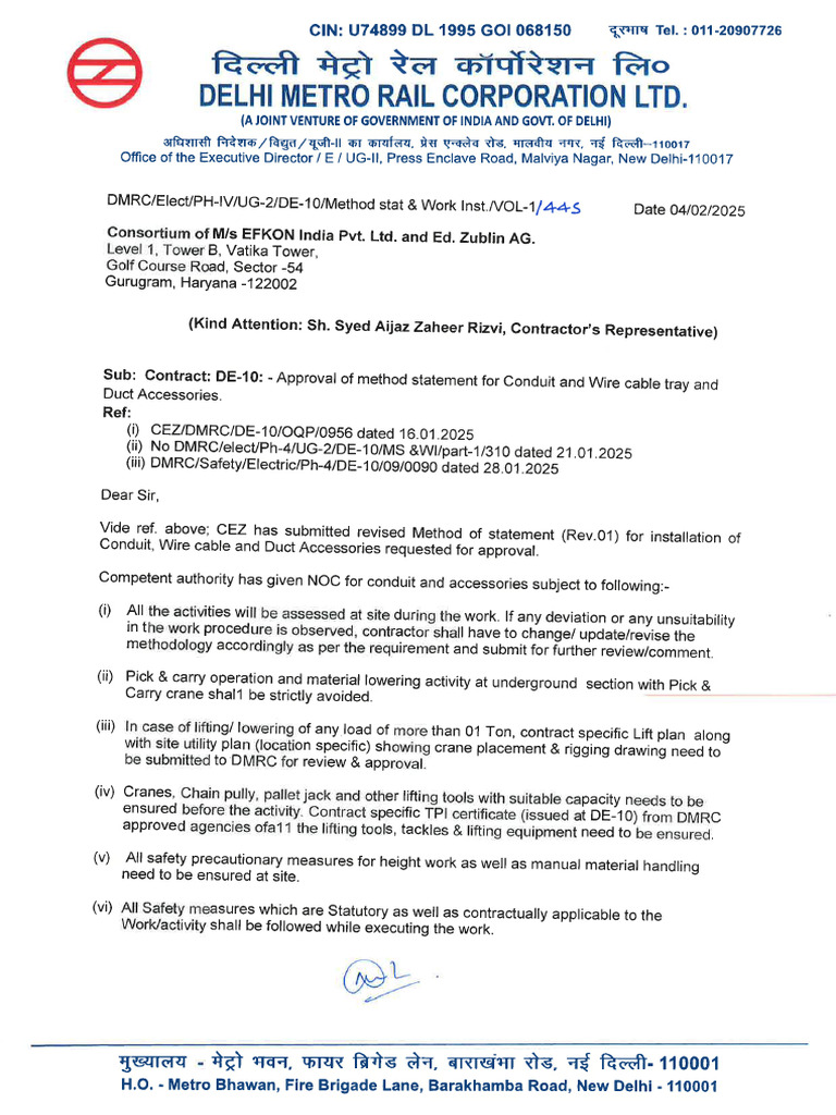 445 - Method Statement For Installation of Conduit and Wire Cable Tray ...