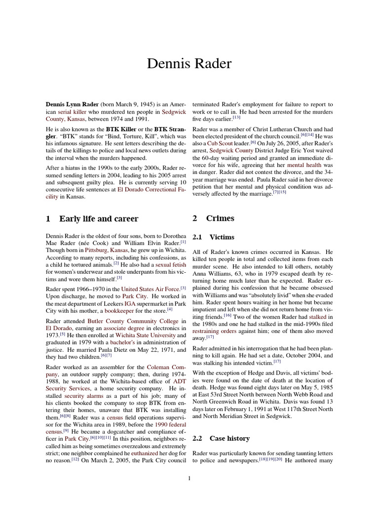 Dennis Rader: The BTK Killer Profile | PDF