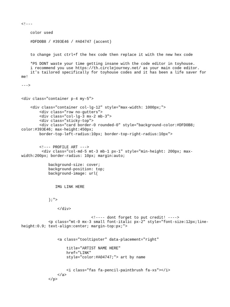 Toyhouse Profile Code Guide | PDF