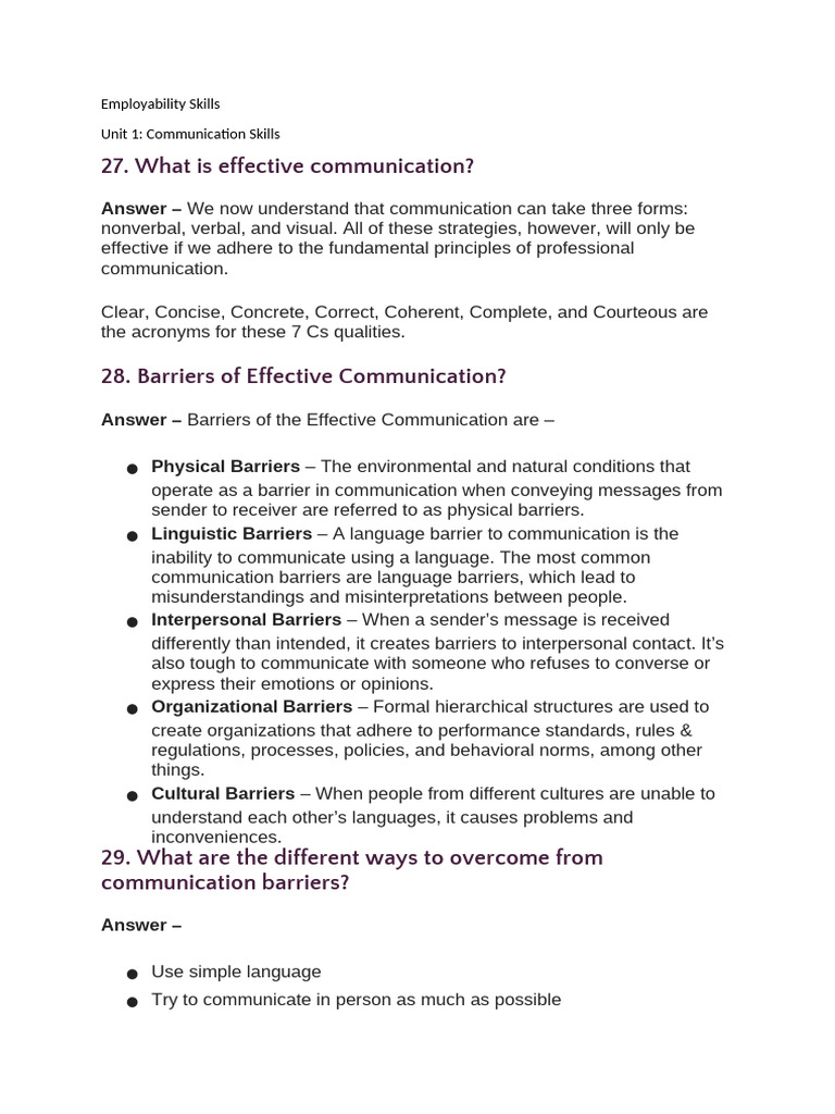 Unit1. Communication Skills (EMP Skills-Class 10) | PDF | Communication ...