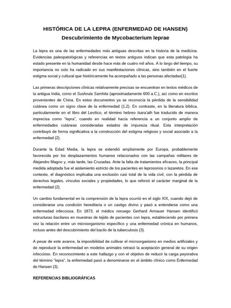 Historia y transmisión de la lepra | PDF | Lepra | Mycobacterium