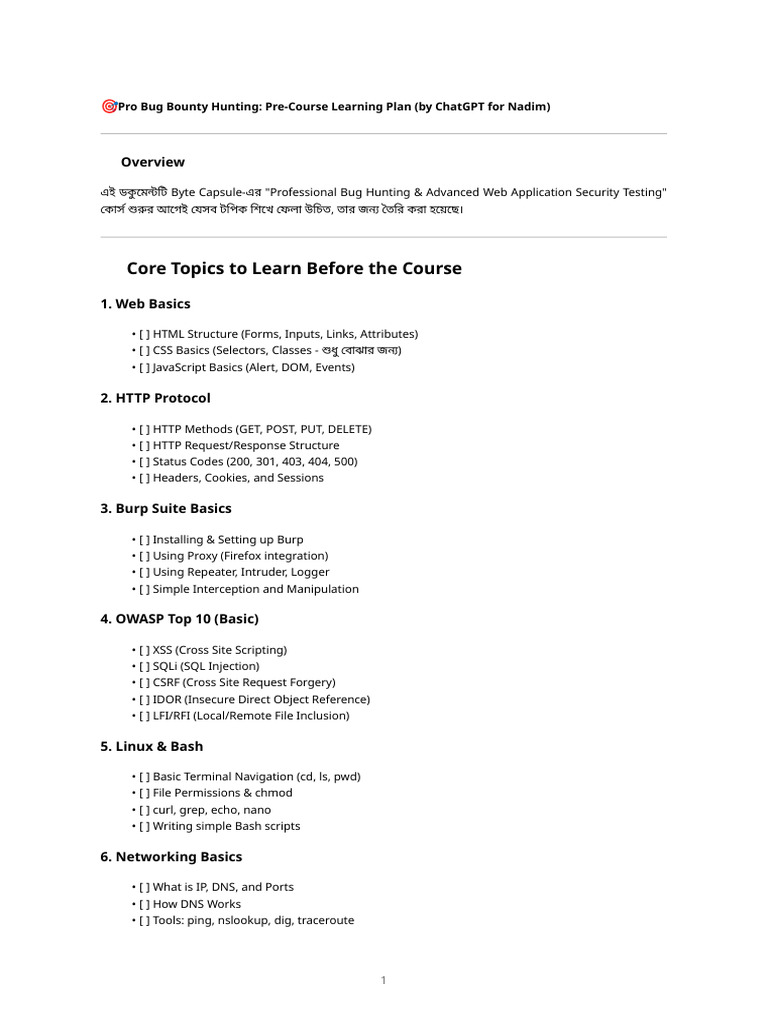 Pre Course Learning Plan Bug Bounty | PDF | Software | Computing